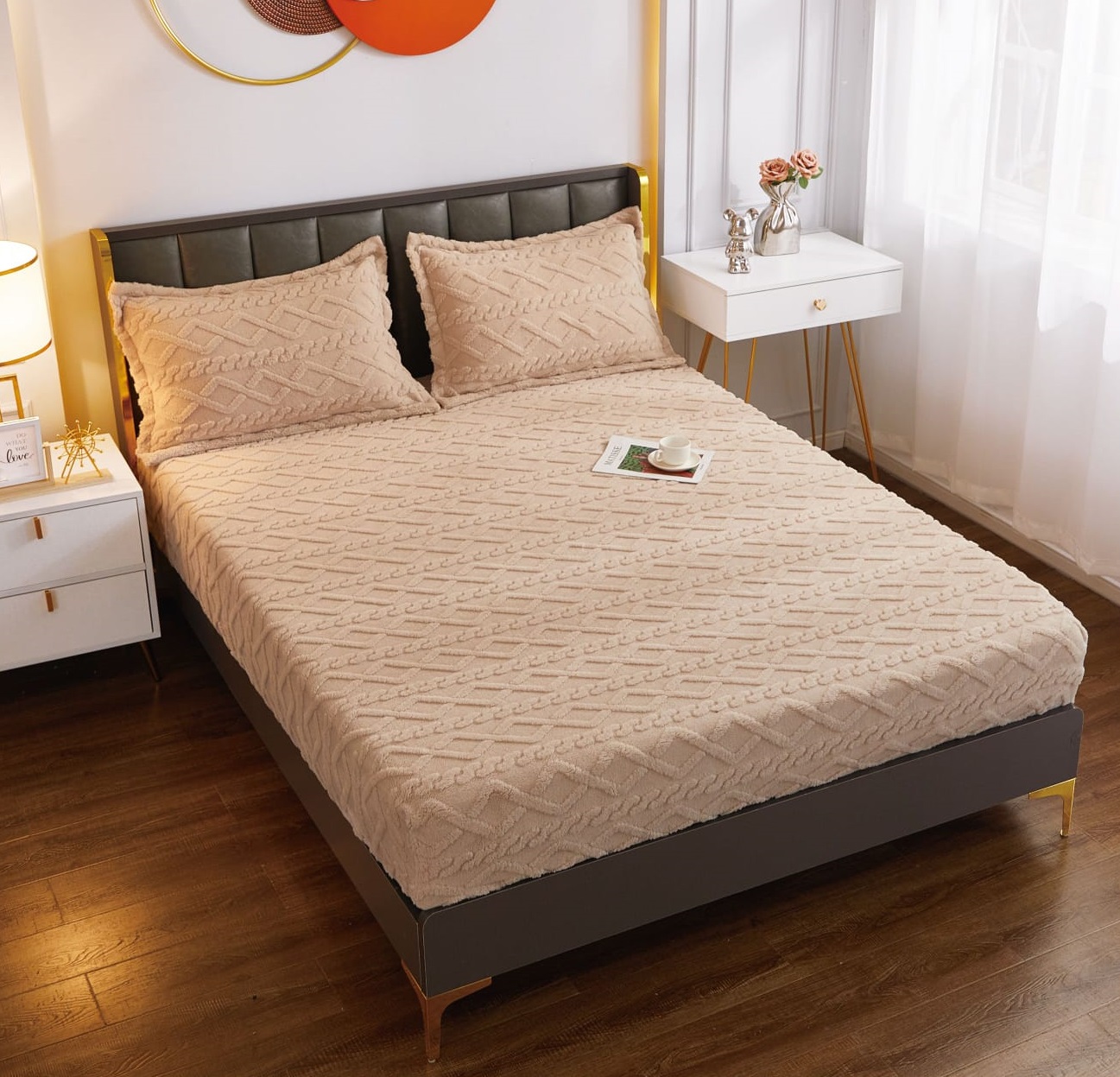 Cearceaf cu elastic + 2 fete de perna model tricotat E 180x200 CCE5275